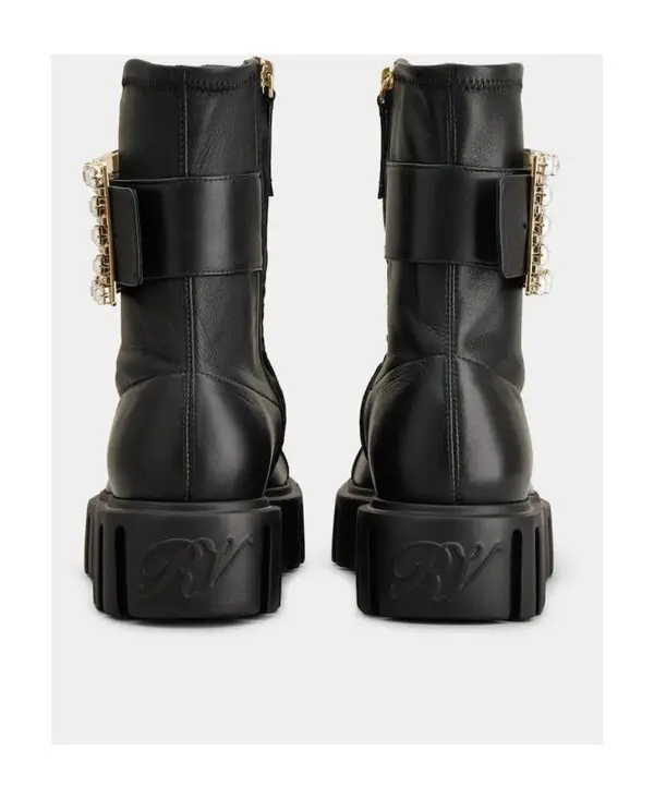 ROGER VIVIER Viv' Go-thick Rhinestone Buckle Stretch Ankle Boots