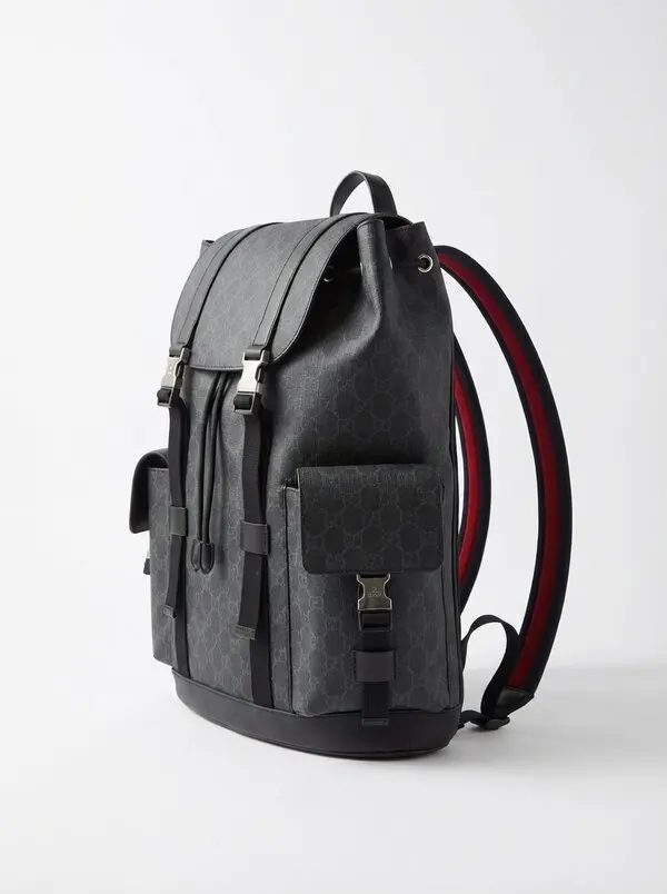 Gucci Gg Monogrammed Buckle Detailed Large Backpack - Black