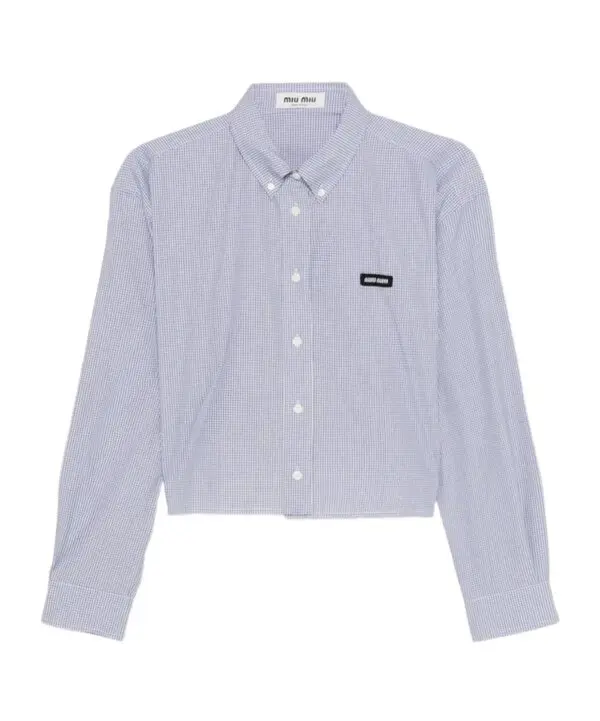 Miu Miu Checked Cropped Poplin Shirt - Blue
