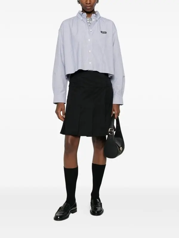 Miu Miu Checked Cropped Poplin Shirt - Blue