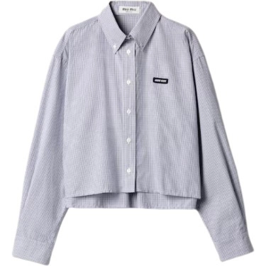 Miu Miu Checked Cropped Poplin Shirt - Blue