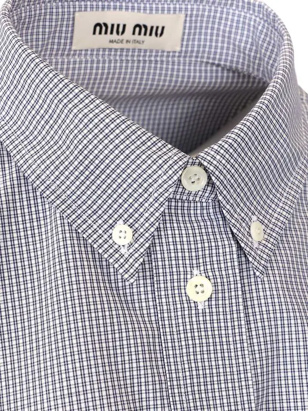 Miu Miu Checked Cropped Poplin Shirt - Blue