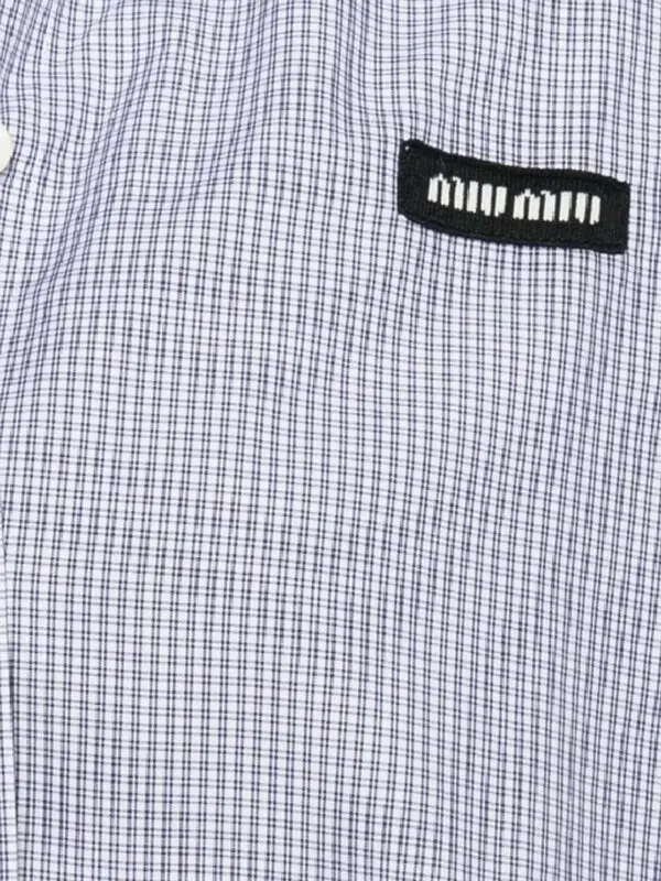Miu Miu Checked Cropped Poplin Shirt - Blue