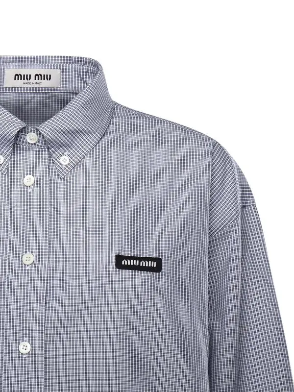 Miu Miu Checked Cropped Poplin Shirt - Blue