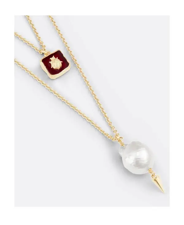 Dior Jardin D'hiver Multi-chain Necklace With Pearl And Ladybug Pendant