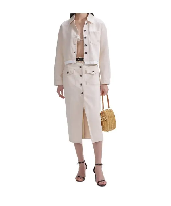 SELF-PORTRAIT Logo-embossed Cropped Jacket - Cream