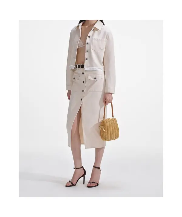 SELF-PORTRAIT Logo-embossed Cropped Jacket - Cream