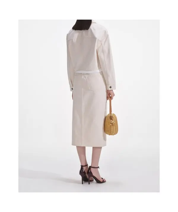 SELF-PORTRAIT Logo-embossed Cropped Jacket - Cream