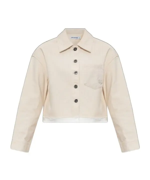 SELF-PORTRAIT Logo-embossed Cropped Jacket - Cream
