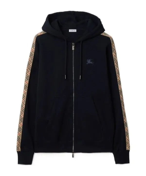 Burberry Checked-band Zipped Hoodie - Navy