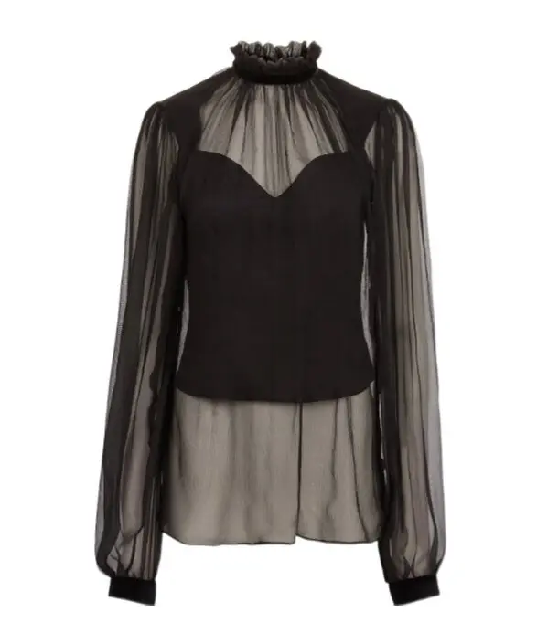 Nina Ricci High Neck Ruffled Long Sleeve Blouse