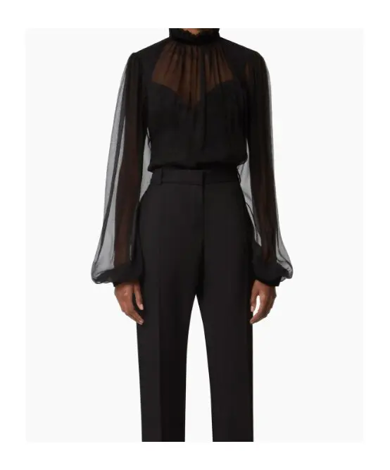 Nina Ricci High Neck Ruffled Long Sleeve Blouse
