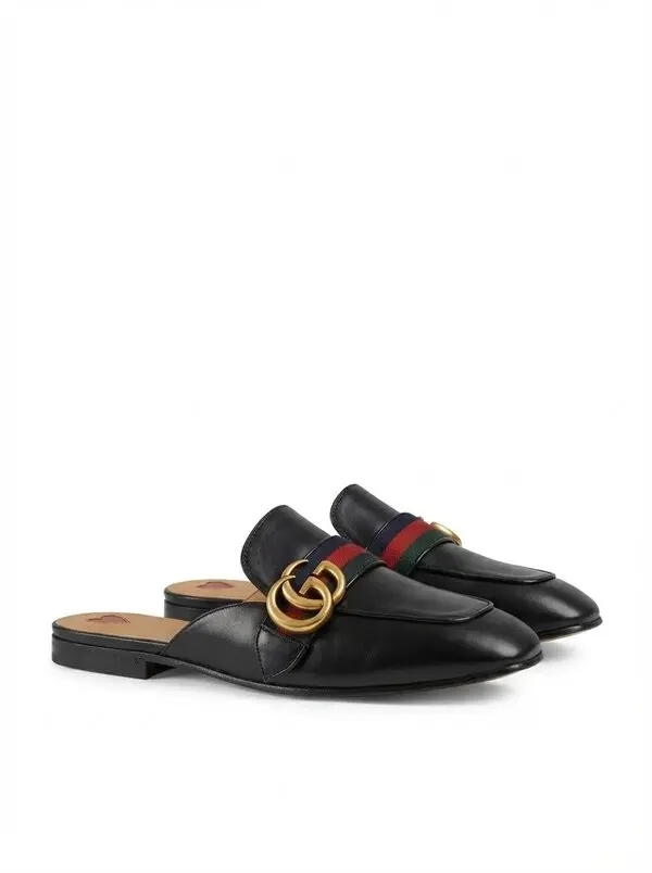 Gucci Square Toe Mules With Webbing Detail