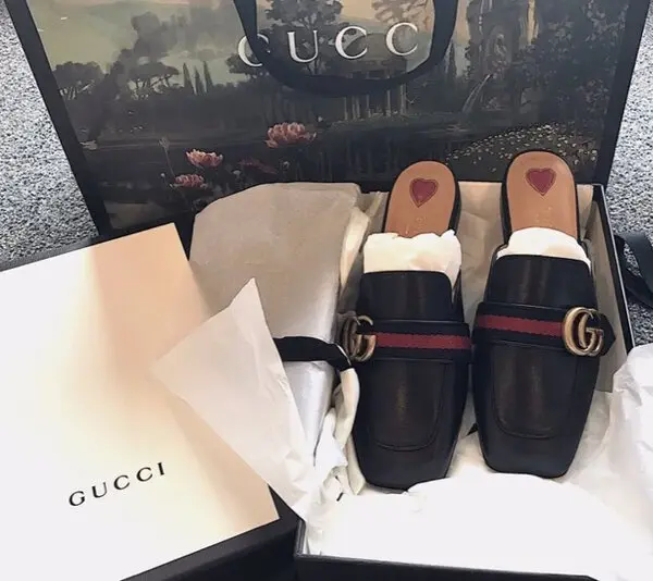 Gucci Square Toe Mules With Webbing Detail
