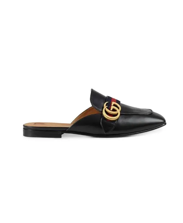 Gucci Square Toe Mules With Webbing Detail - Black