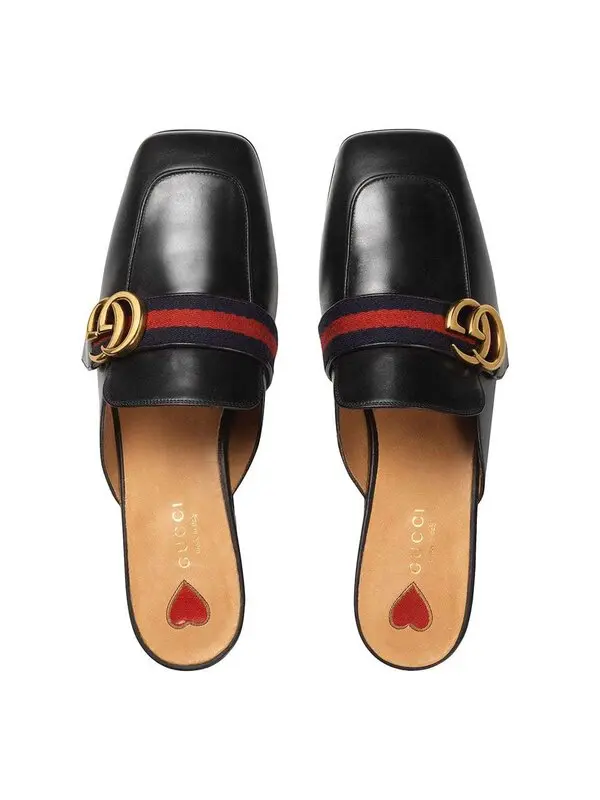 Gucci Square Toe Mules With Webbing Detail - Black
