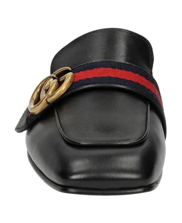 Gucci Square Toe Mules With Webbing Detail - Black