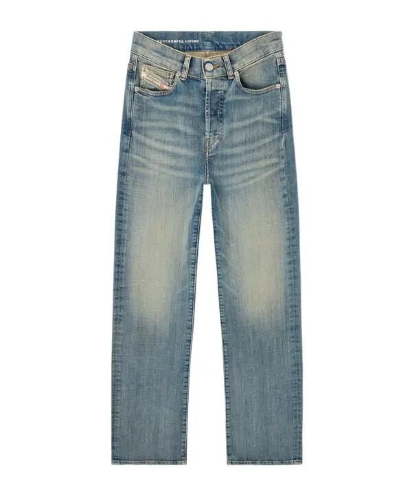 DIESEL® Logo Patch Straight Leg Jeans - Medium Blue