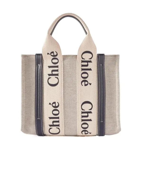 Chloé Woody Logo Print Canvas Tote Bag - Nude