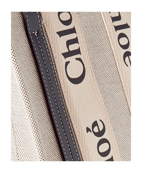 Chloé Woody Logo Print Canvas Tote Bag - Nude