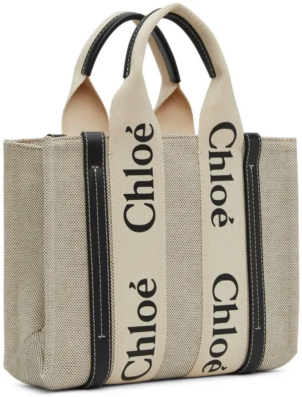 Chloé Woody Logo Print Canvas Tote Bag - Nude