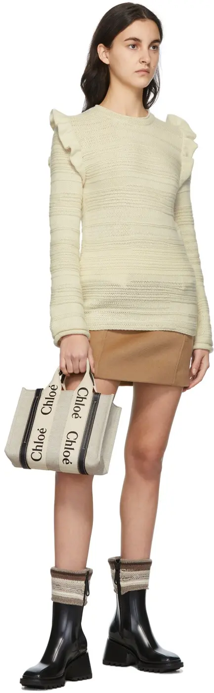 Chloé Woody Logo Print Canvas Tote Bag - Nude