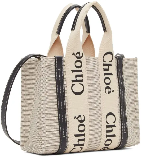 Chloé Woody Logo Print Canvas Tote Bag - Nude