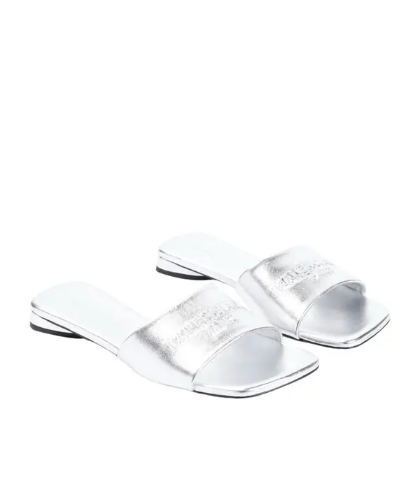 Balenciaga Embossed Logo Square Toe Flat Sandals