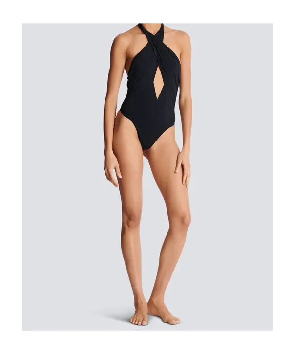 Balmain Cross Front One-piece Swimsuit - Black