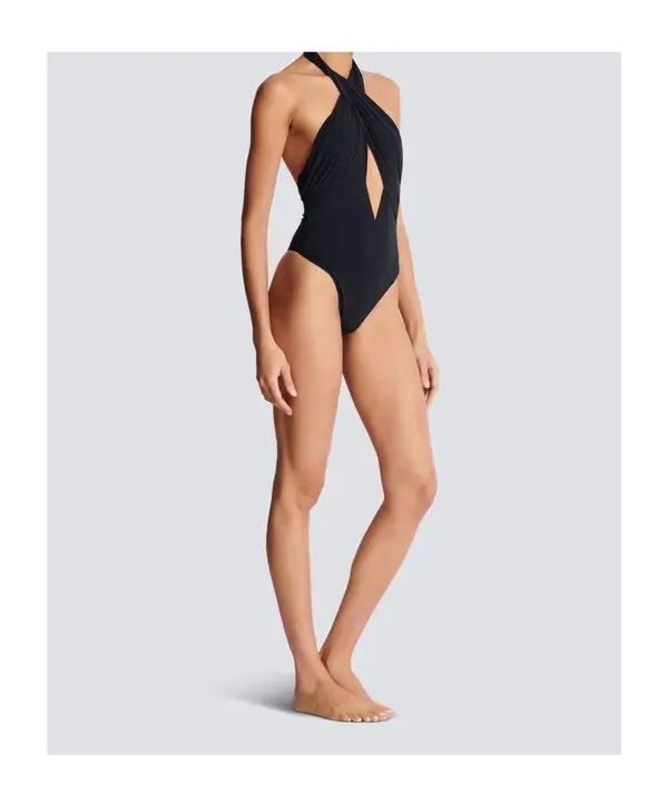 Balmain Cross Front One-piece Swimsuit - Black