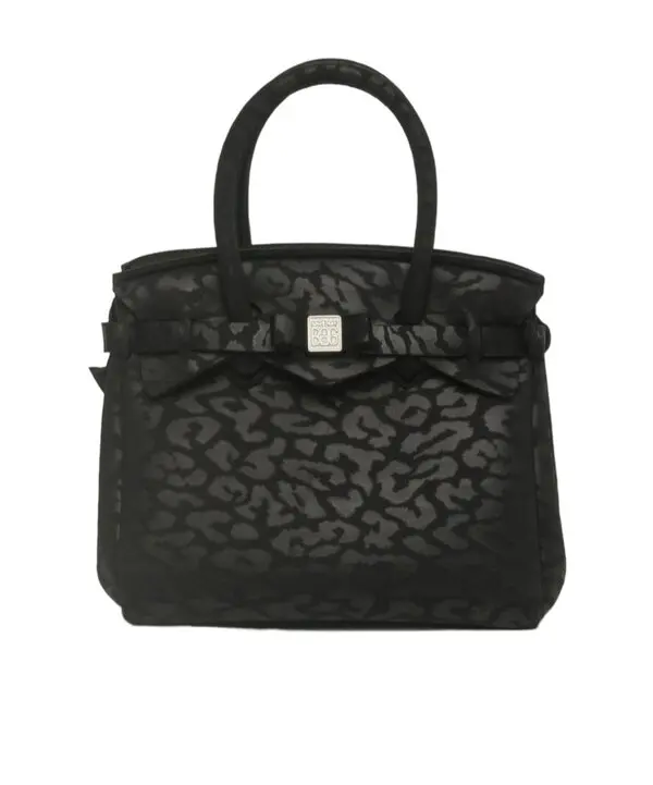 Save My Bag Leopard Print Bow Detail Handbag - Black