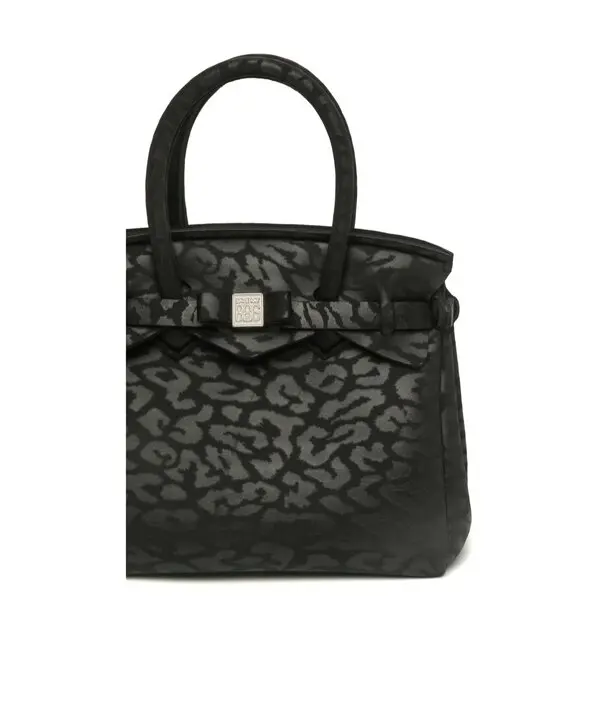 Save My Bag Leopard Print Bow Detail Handbag - Black