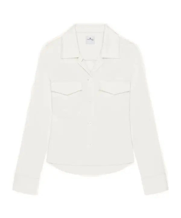 COURREGES Satin Shirt With Two Patch Pockets And Asymmetrical Hem - Natural Beige