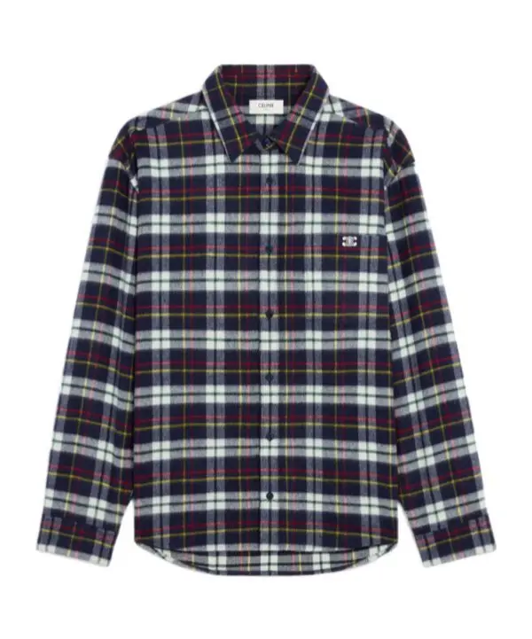 Celine Relaxed Shirt In Brushed Checked Wool - Black