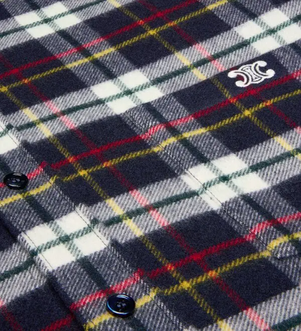 Celine Relaxed Shirt In Brushed Checked Wool - Black