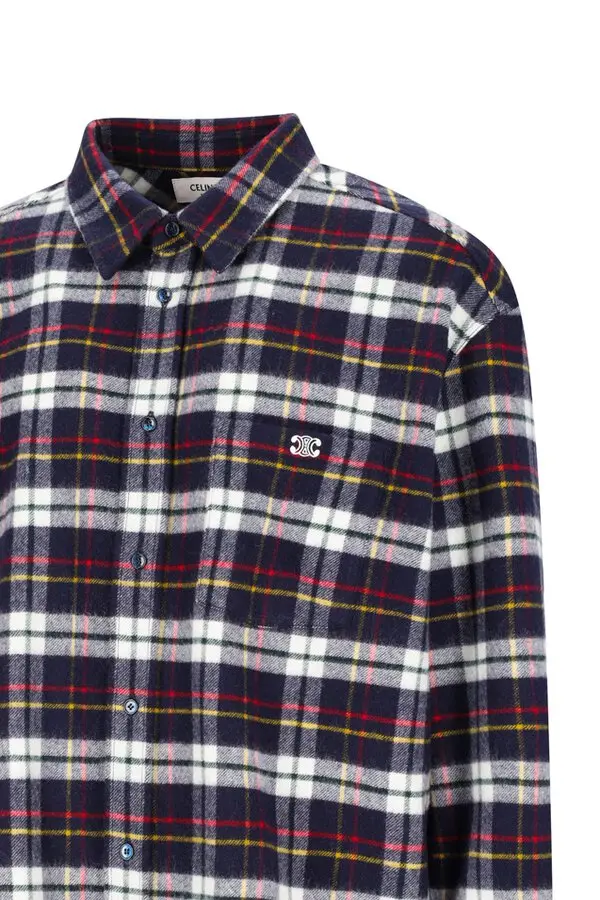 Celine Relaxed Shirt In Brushed Checked Wool