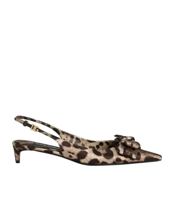 Dolce & Gabbana Leopard-print Satin Slingback Pumps With Bow Detailing - Black