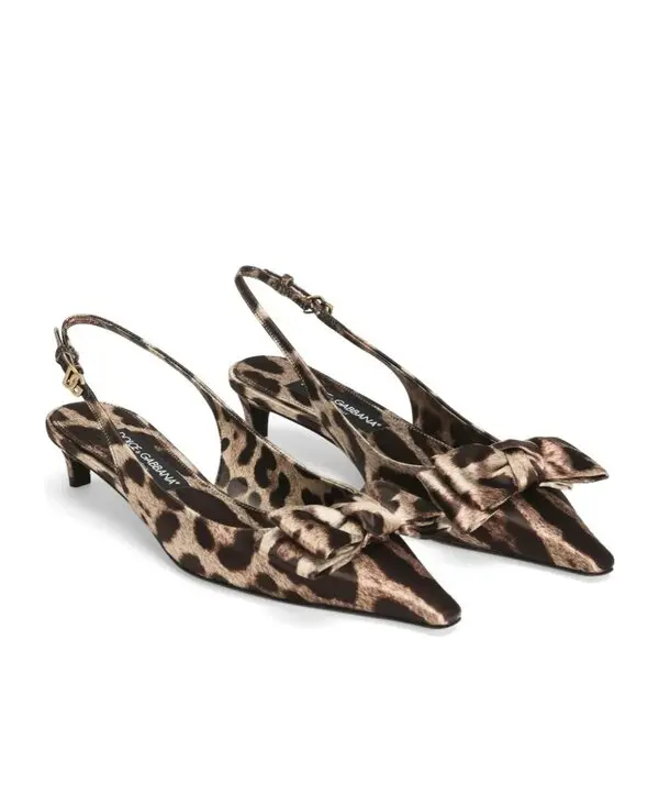 Dolce & Gabbana Leopard-print Satin Slingback Pumps With Bow Detailing - Black