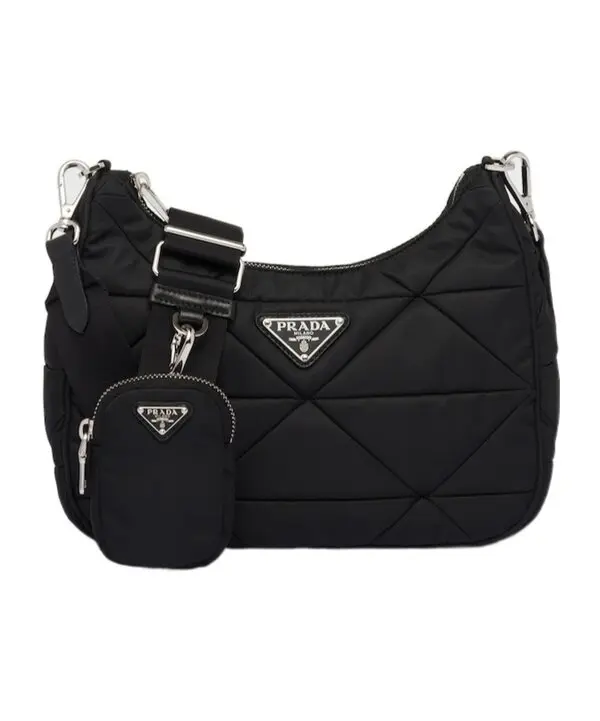 Prada Quilted Logo Shoulder Bag - Black
