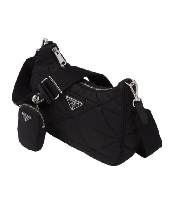 Prada Quilted Logo Shoulder Bag - Black