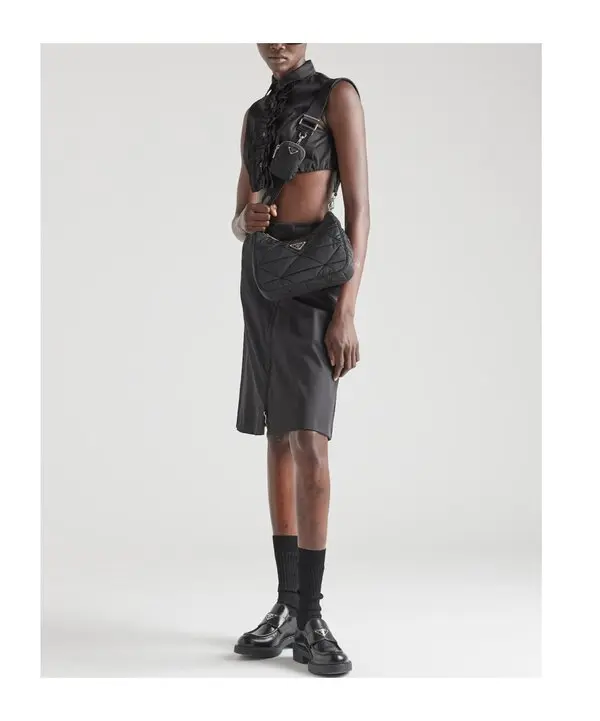 Prada Quilted Logo Shoulder Bag - Black