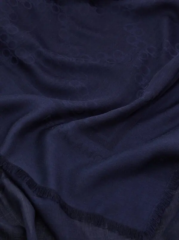 FERRAGAMO Jacquard Fringe Scarf - Navy Blue