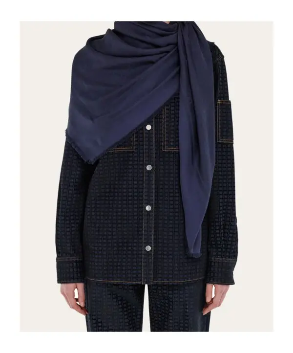 FERRAGAMO Jacquard Fringe Scarf - Navy Blue