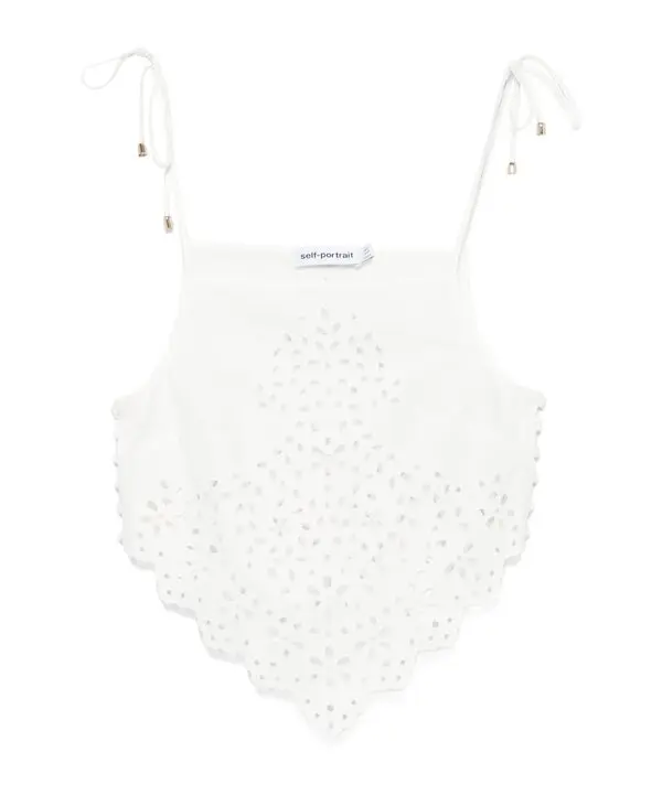 SELF-PORTRAIT Embroidered Spaghetti Strap Top - White