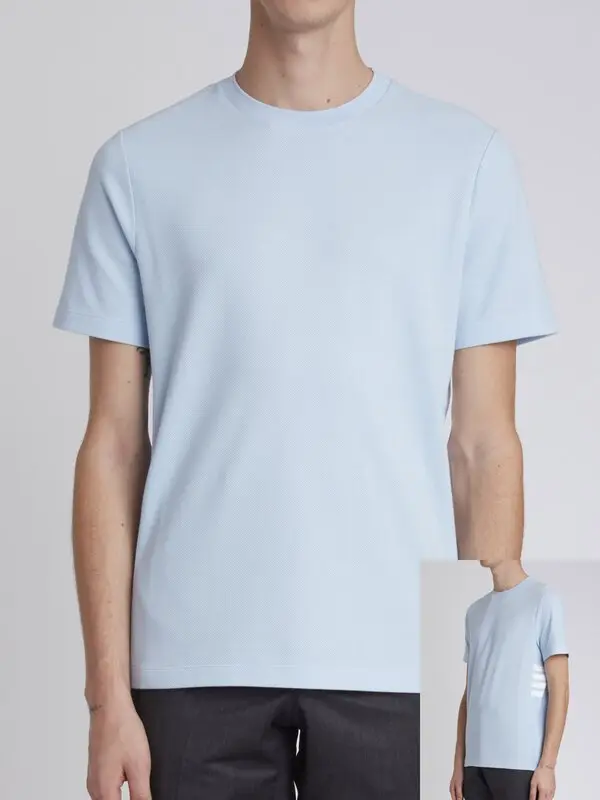 Thom Browne 4-bar Insert Piqué T-shirt - Light Blue