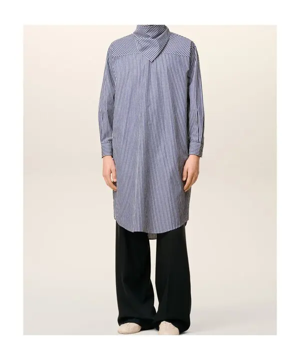 AMI Paris Striped Bandana-collar Shirt - Gray