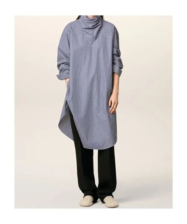 AMI Paris Striped Bandana-collar Shirt - Gray