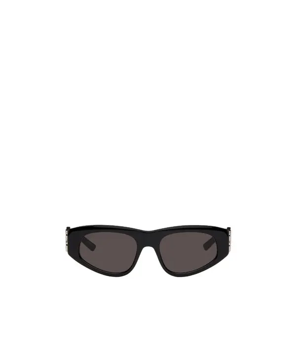 Balenciaga Rectangular Frame Sunglasses With Crystal Logo Hardware - Black