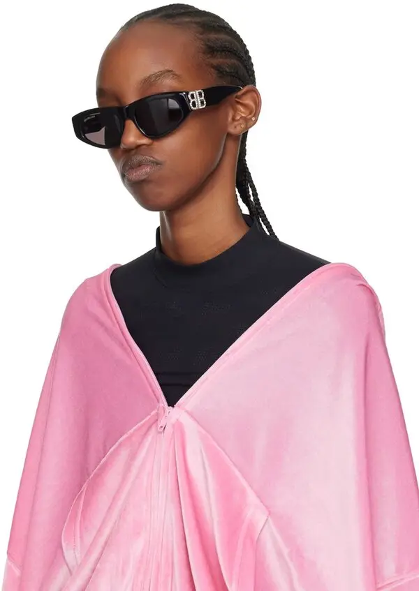 Balenciaga Rectangular Frame Sunglasses With Crystal Logo Hardware