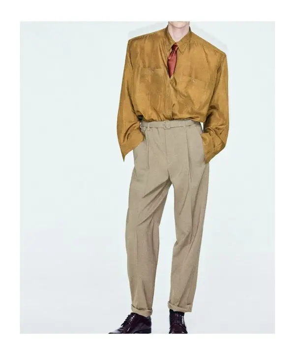 Saint Laurent High Waist Slim Fit Pleated Trousers